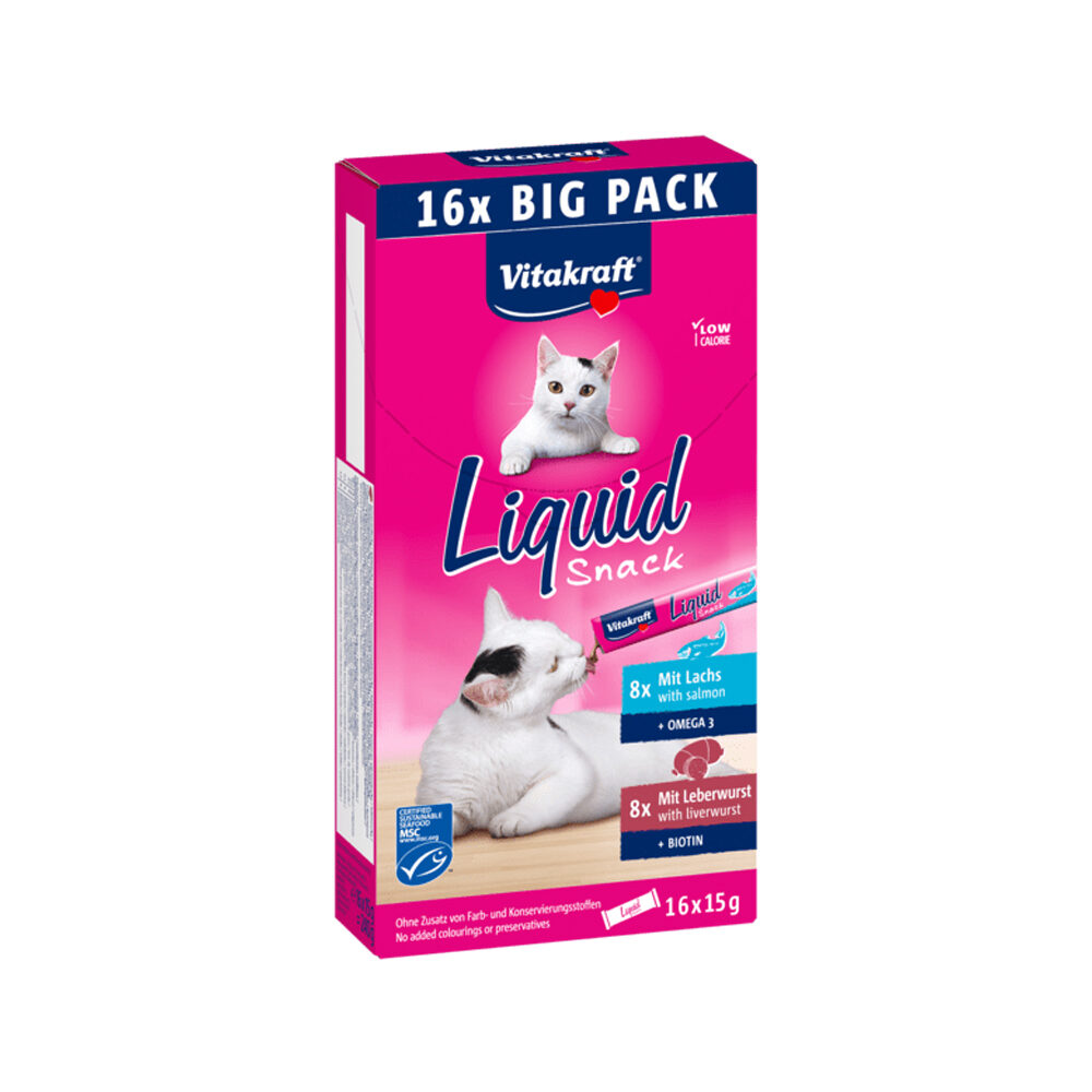 Vitakraft Cat Liquid Snack Multipack Laks og Leverpølse | Medpets.dk